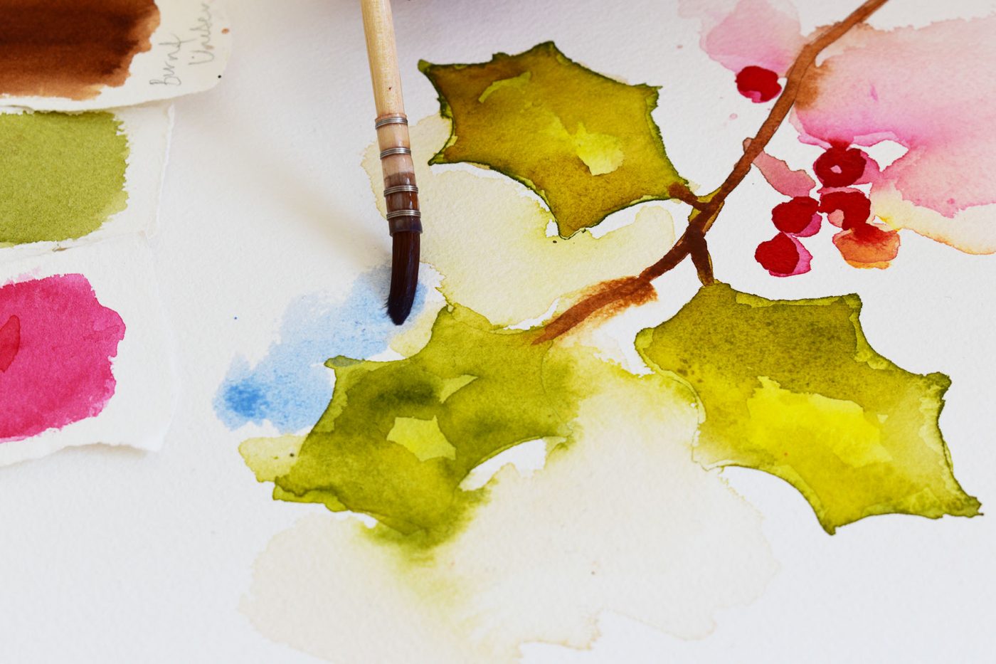 How to paint loose watercolour holly and berries in 8 quick steps ...